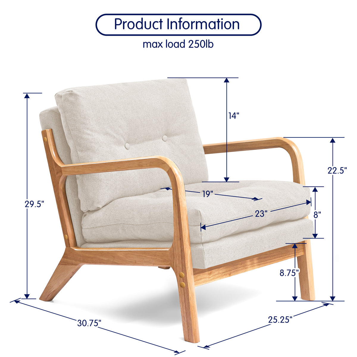 George Oliver Mid-Century Tufted Upholstered Accent Chair Linen Arm Chairs with Solid Wood Frame ...